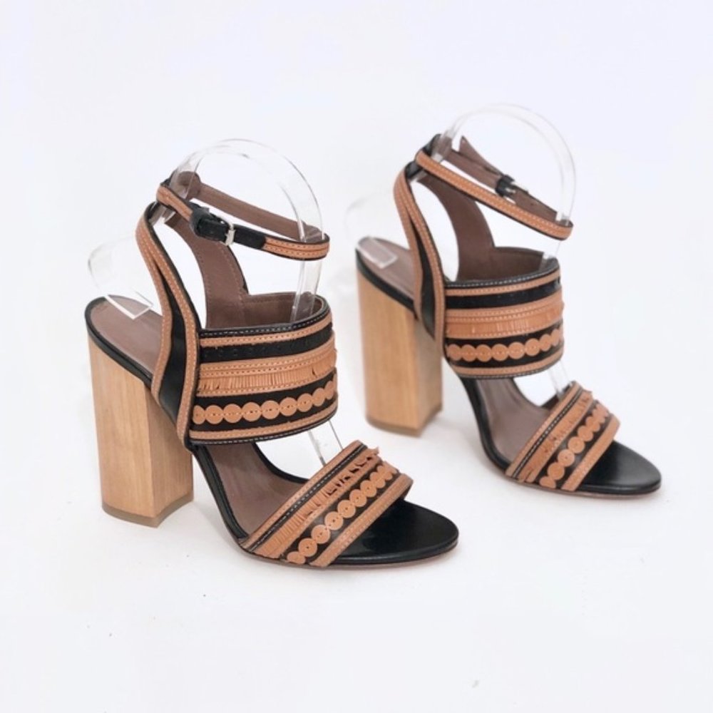 New Tabitha Simmons Black Tan Leather Block Heels - Gem